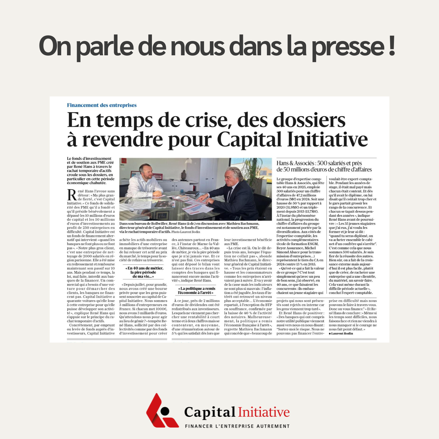 « En temps de crise, des dossiers à revendre pour Capital Initiative ...